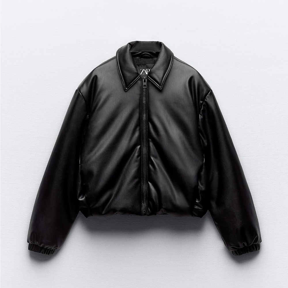 Zara Faux Leather Bomber Jacket - Gem